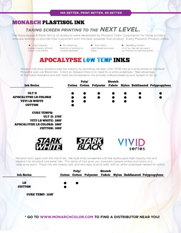Plastisol Screen Printing Inks - Monarch Color Corp